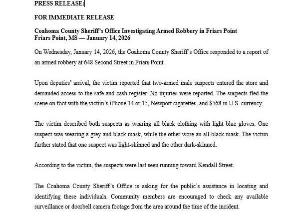 Coahoma County Sheriff's Office issues public safety post | Mississippi ...